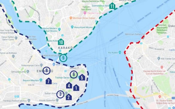 EL MAPA DE ESTAMBUL - Monumentos y lugares turísticos.